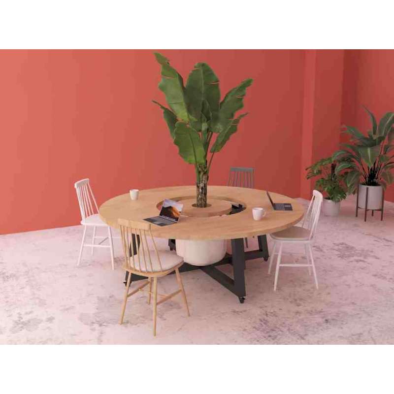 For Me Lab GUINGUETTE Okrągłe biurko z drewna i stali na kółkach